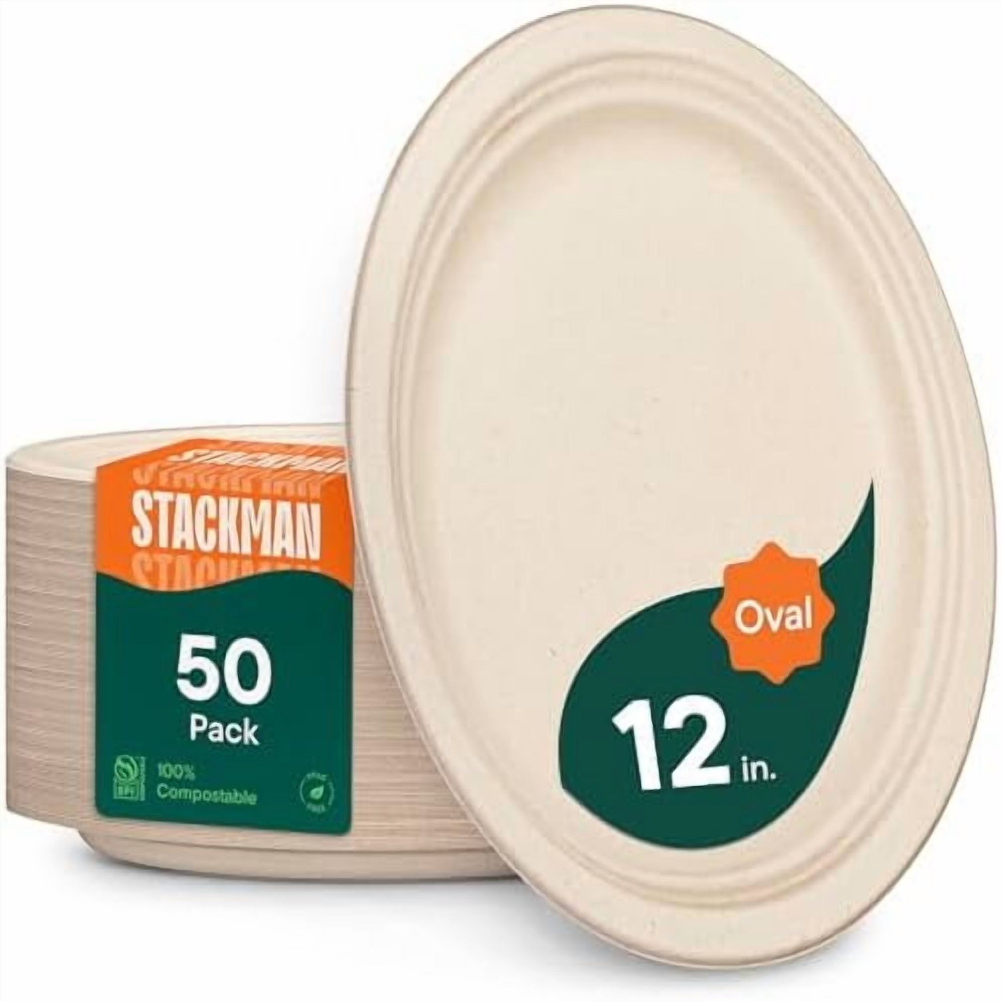100% Compostable Oval Paper Plates [50-Pack] - {PFAS-Free} - {BPI ...