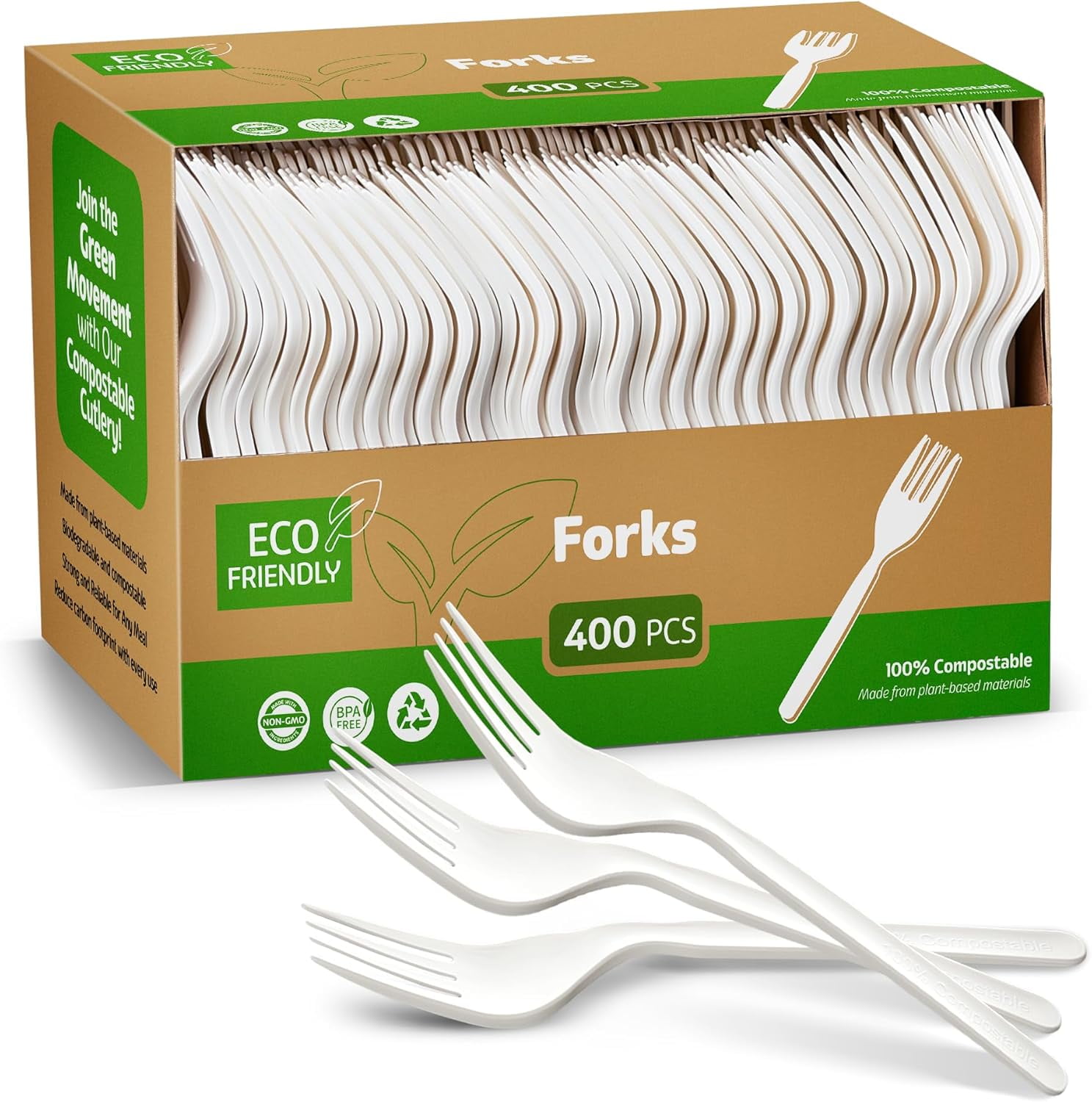 100% Compostable PLA Forks Bulk Pack 400 Pcs Biodegradable Disposable ...