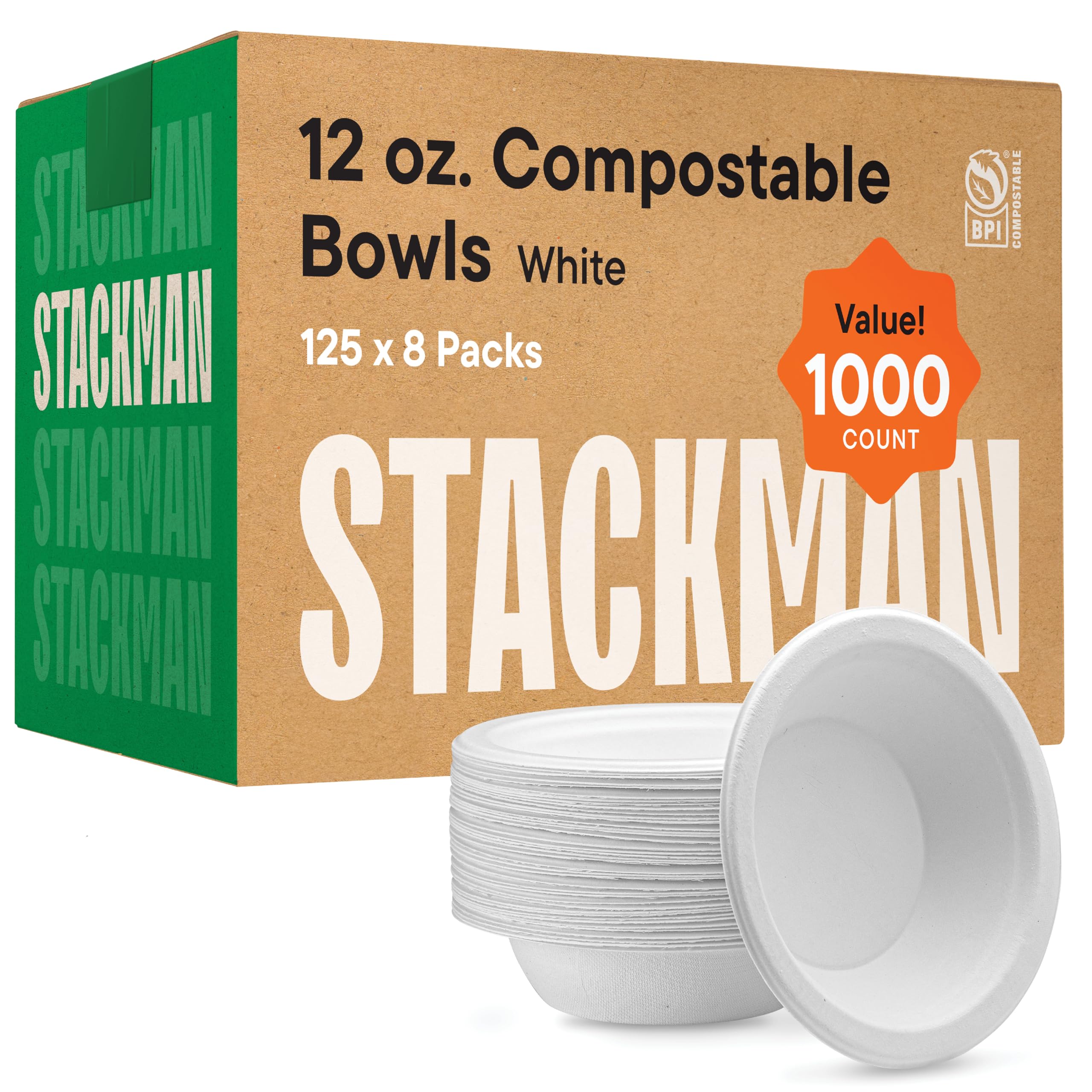 100% Compostable Paper Bowls RRF12 12 oz. [1000 Heavy-Duty Soup Bowls ...