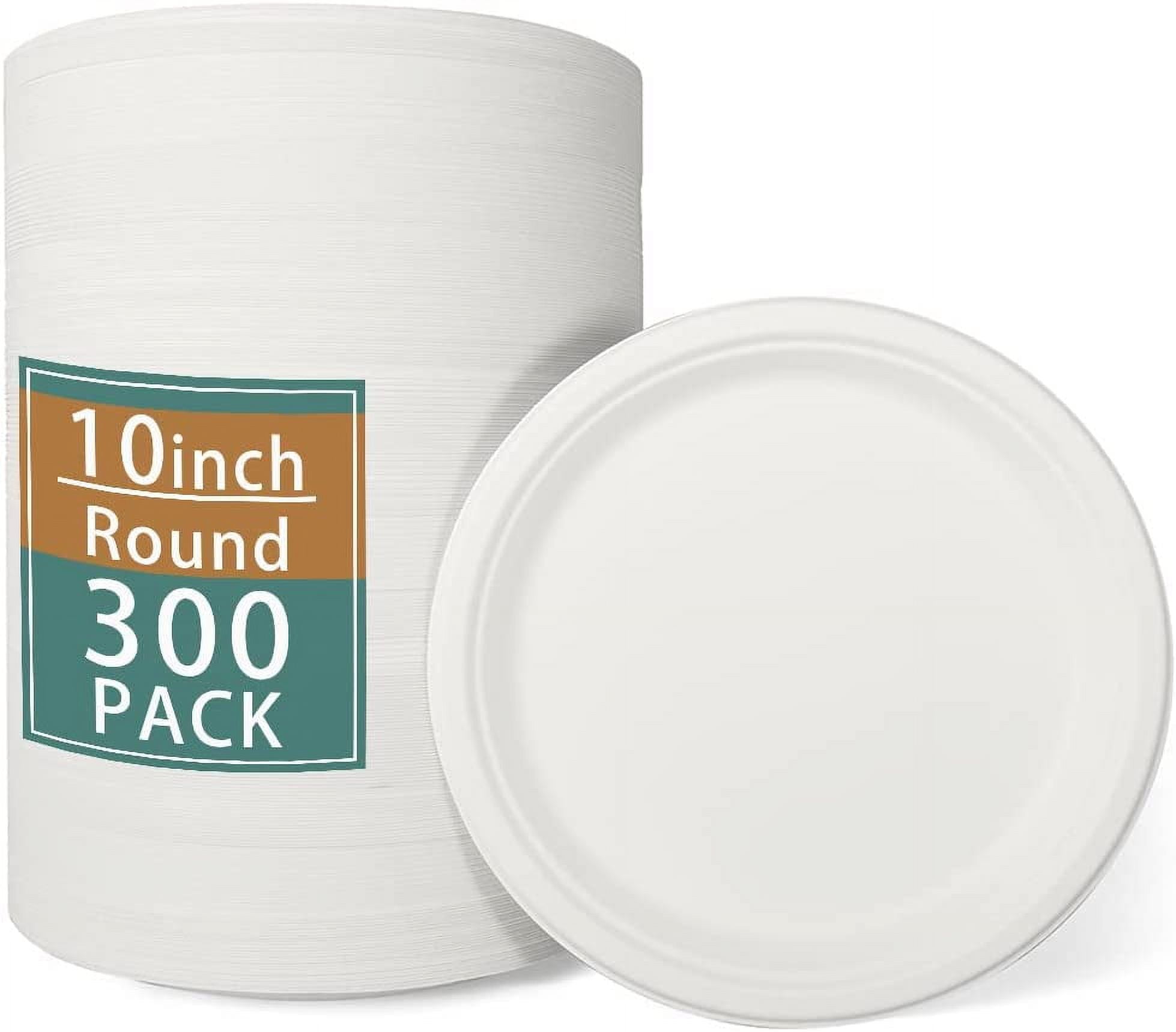 100% Compostable Paper Plates 10 inch Bulk 300 Count, Disposable Paper ...