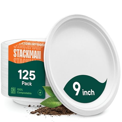 100% Compostable Paper Plates 9 Inch Heavy-Duty [125-Pack] Eco-Friendly ...