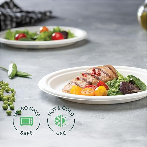 100% Compostable Paper Plates 9 Inch Heavy-Duty [125-Pack] Eco-Friendly ...