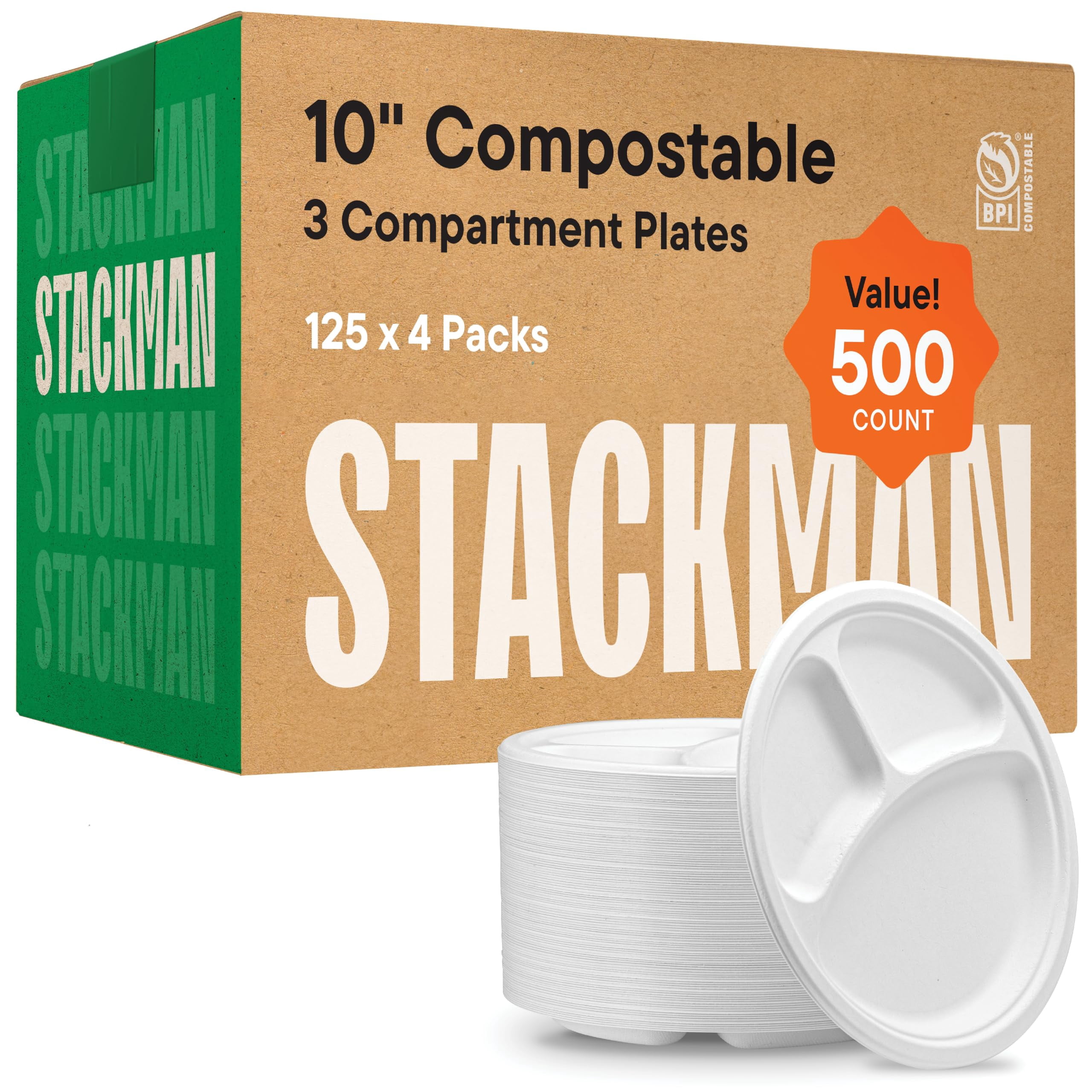 100% Compostable Paper Plates RRF12 10 Inch Bulk Heavy-Duty Dinner ...