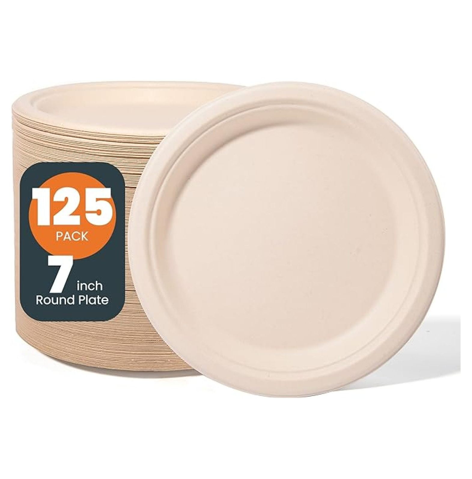 100% Compostable Plates - 125-Count Heavy Duty, Biodegradable Bagasse ...