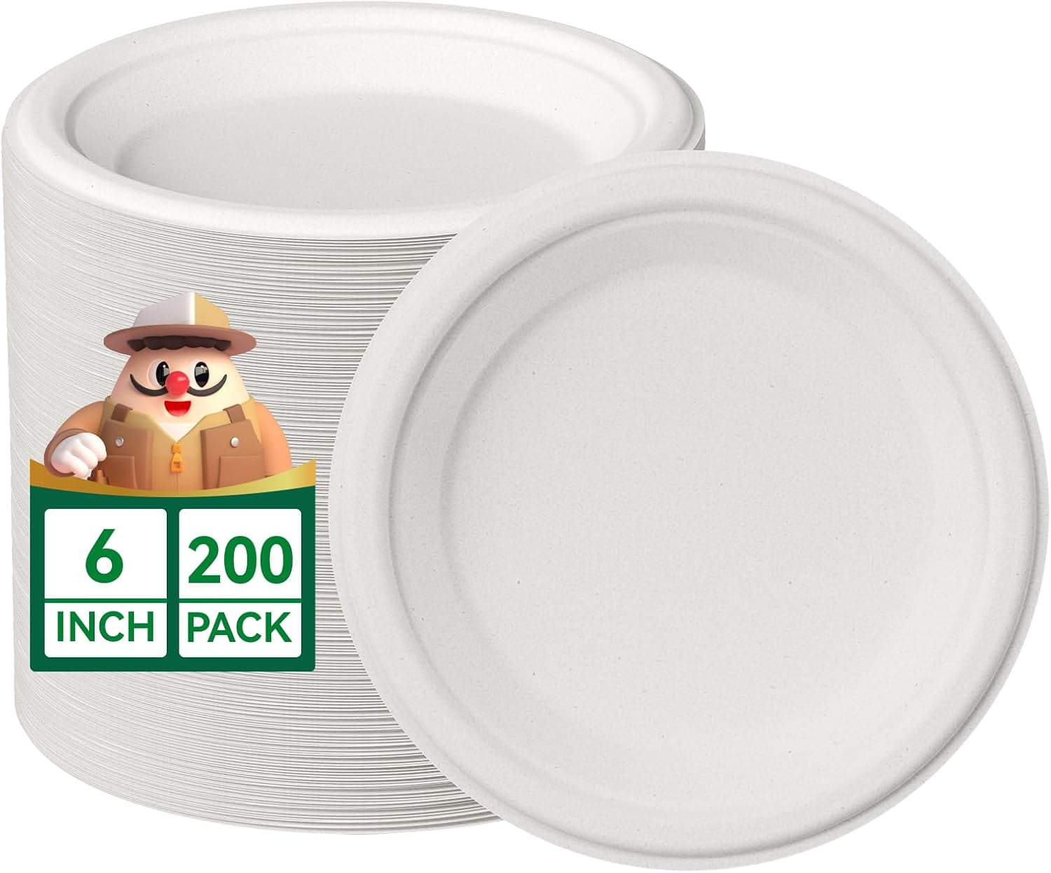 100% Compostable Small Paper Plates, 200 Pack 6 Inch Heavy Duty Dessert ...