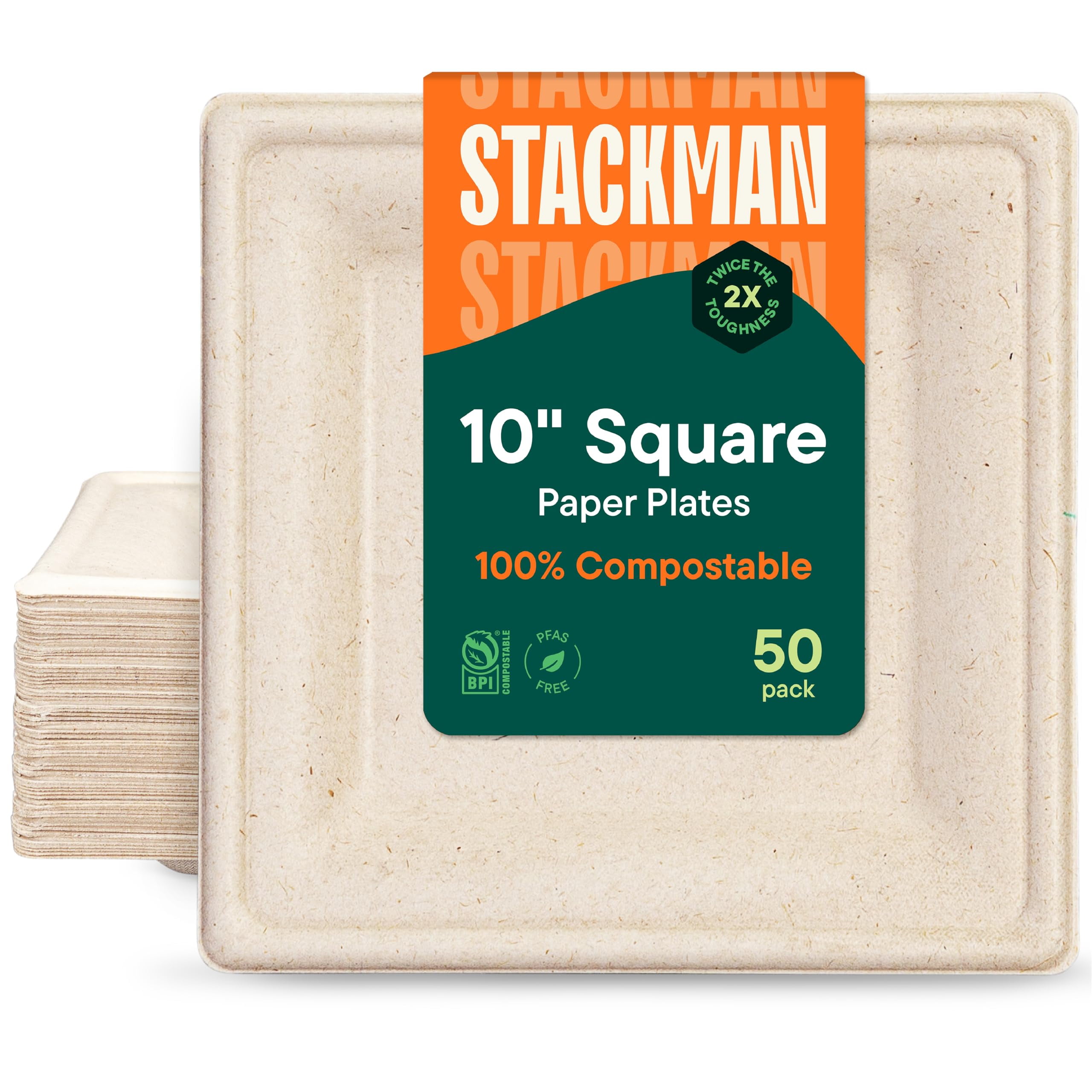 100% Compostable Square Paper Plates [50-Pack] MTN1 - {PFAS-Free ...