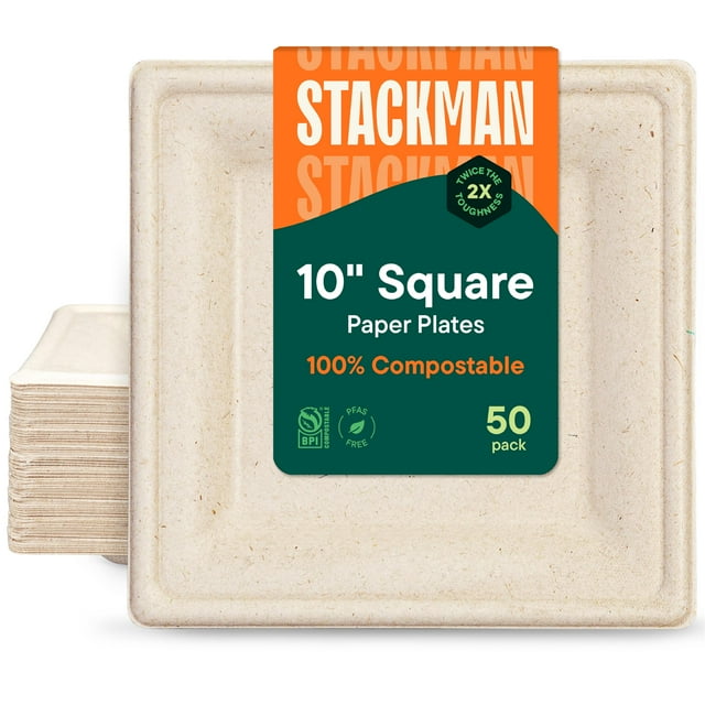 100% Compostable SquareITSC Paper Plates [50-Pack] - {PFAS-Free} - {BPI ...