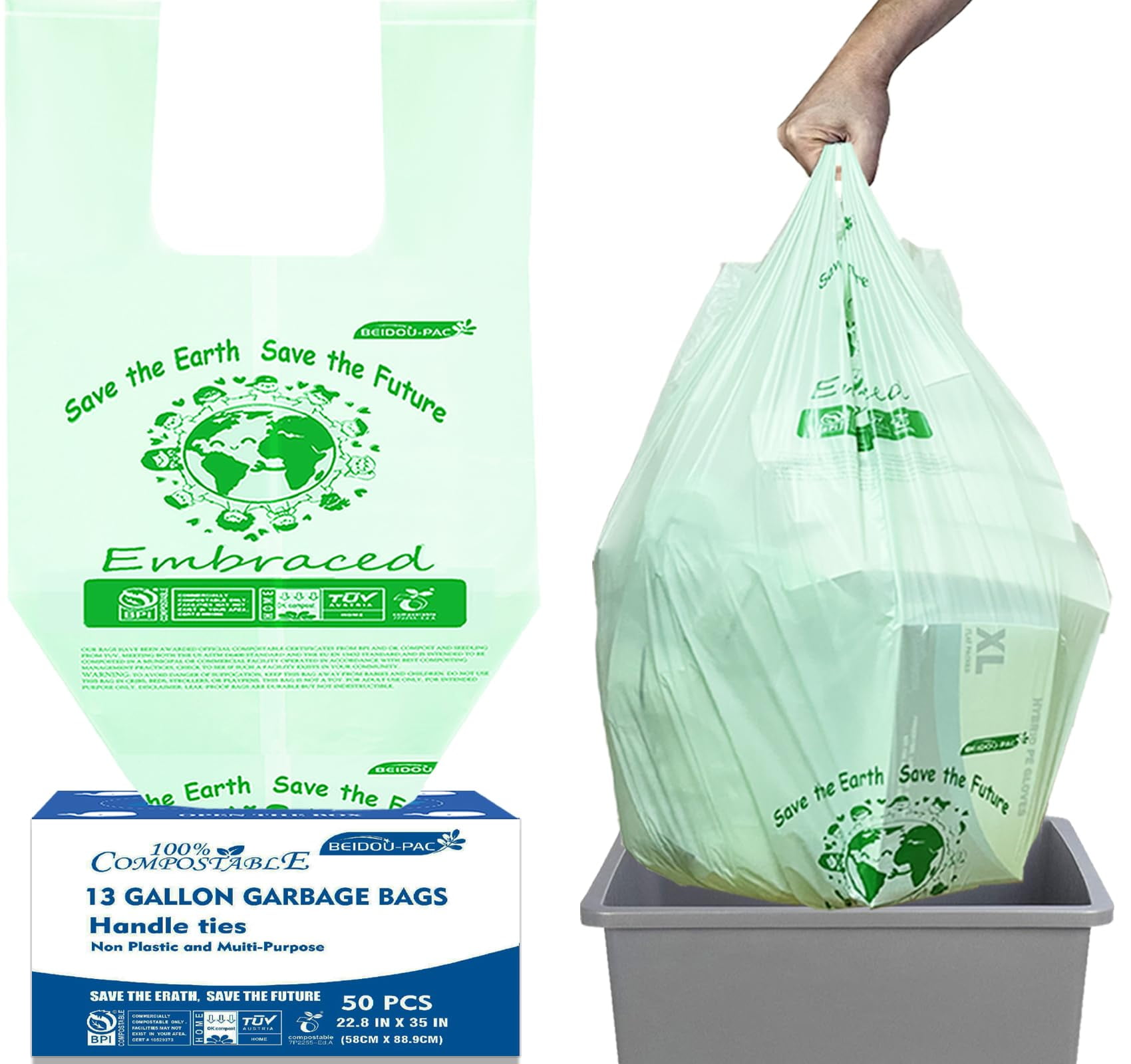 100% Compostable Trash Bags, 3 Gallon Compost Bags Small Kitchen Trash ...