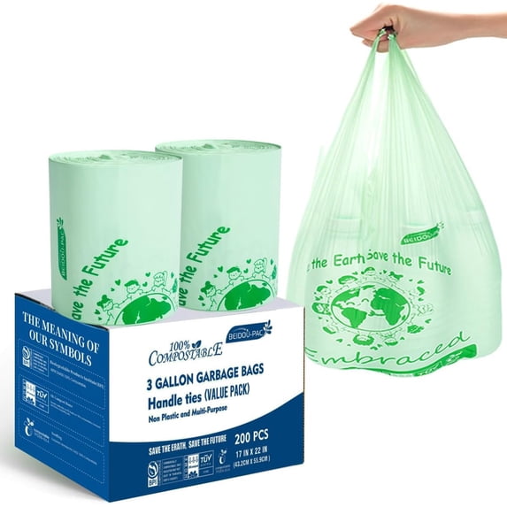 100% Compostable Trash Bags, 3 Gallon Compost Bags Small Kitchen Trash ...
