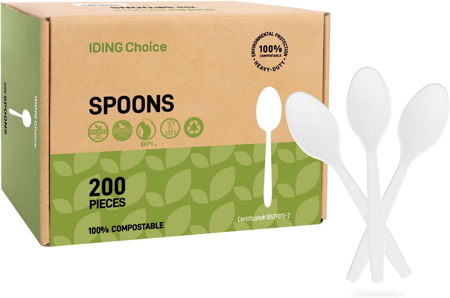 100% Compostable Utensils - 200 Count Natural Corn Starch Spoons | BPA ...
