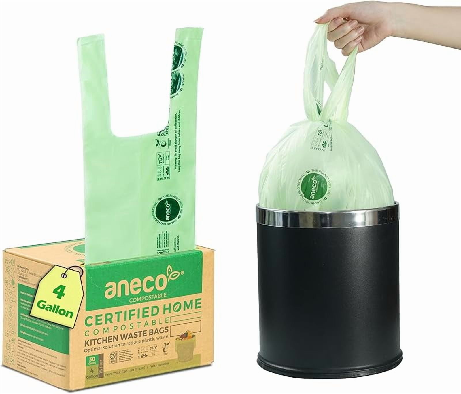 100% Compostable Waste Bags 2.6 Gallon, Extra Thick Kitchen Small ...