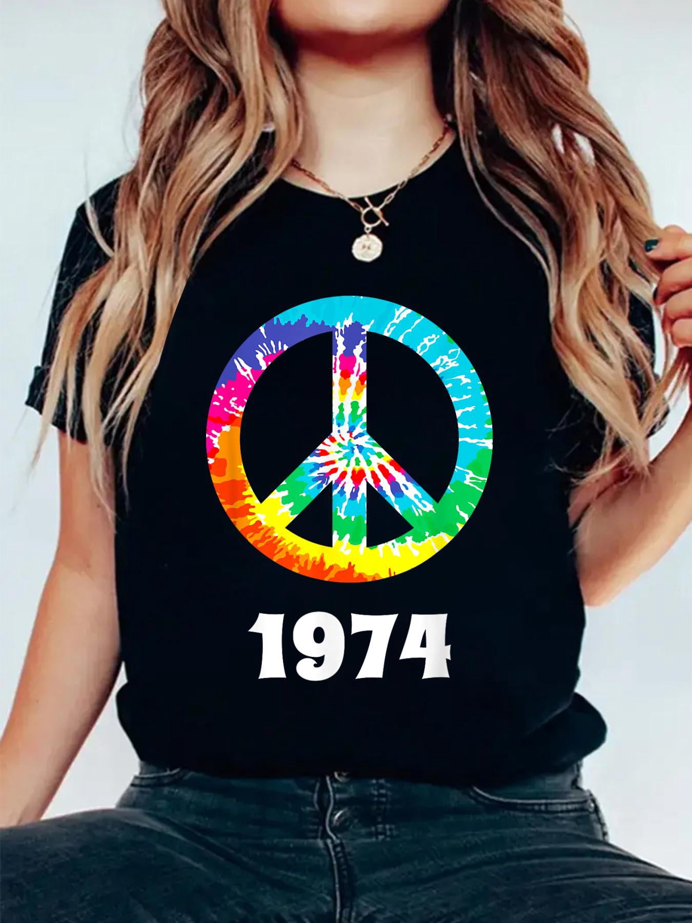 100% Cotton 1974 Year Class Reunion Anniversary Hippie Peace Sign Shirt ...