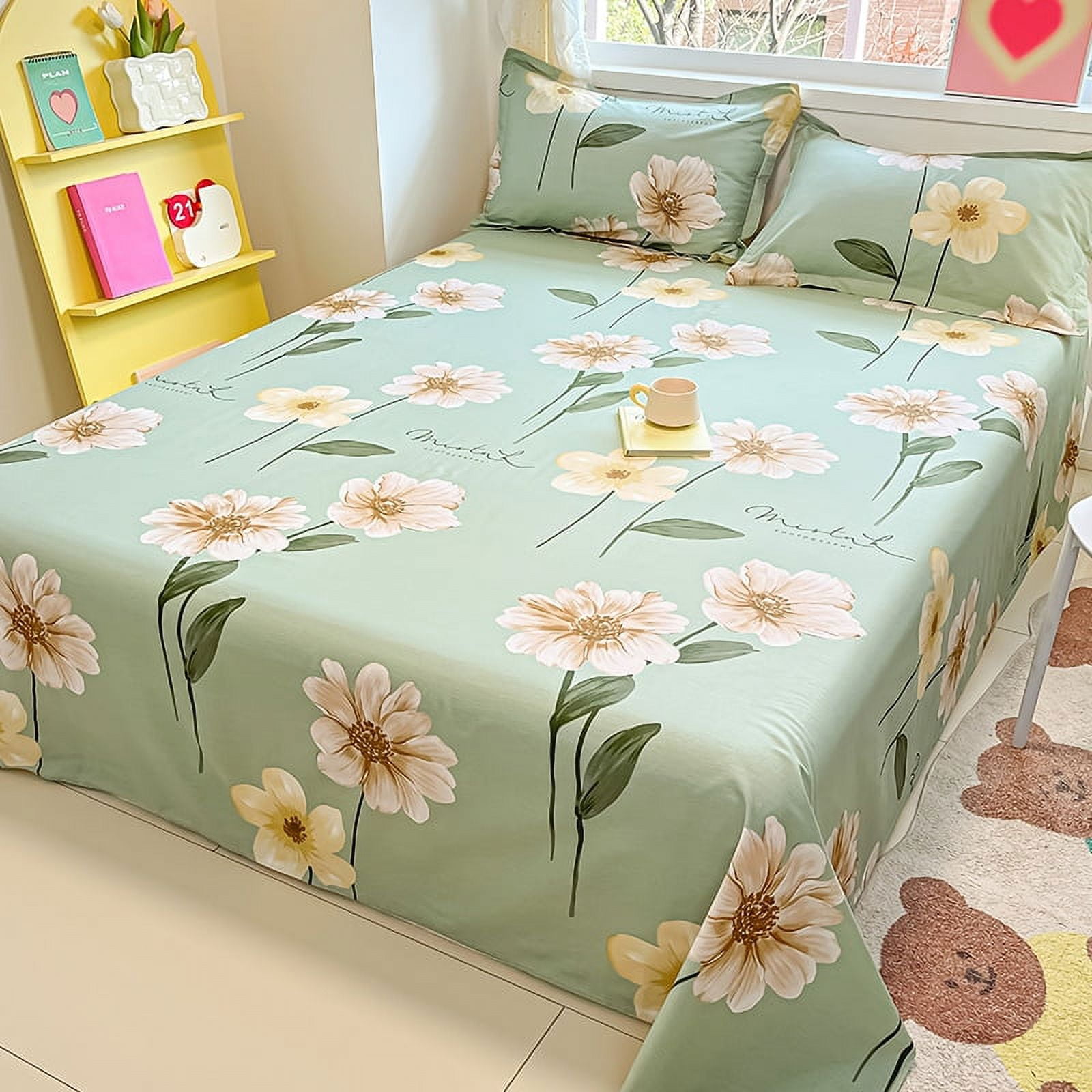 100% Cotton 1pcs Bed Sheet Flower Series Printed Double Top King Sheets ...