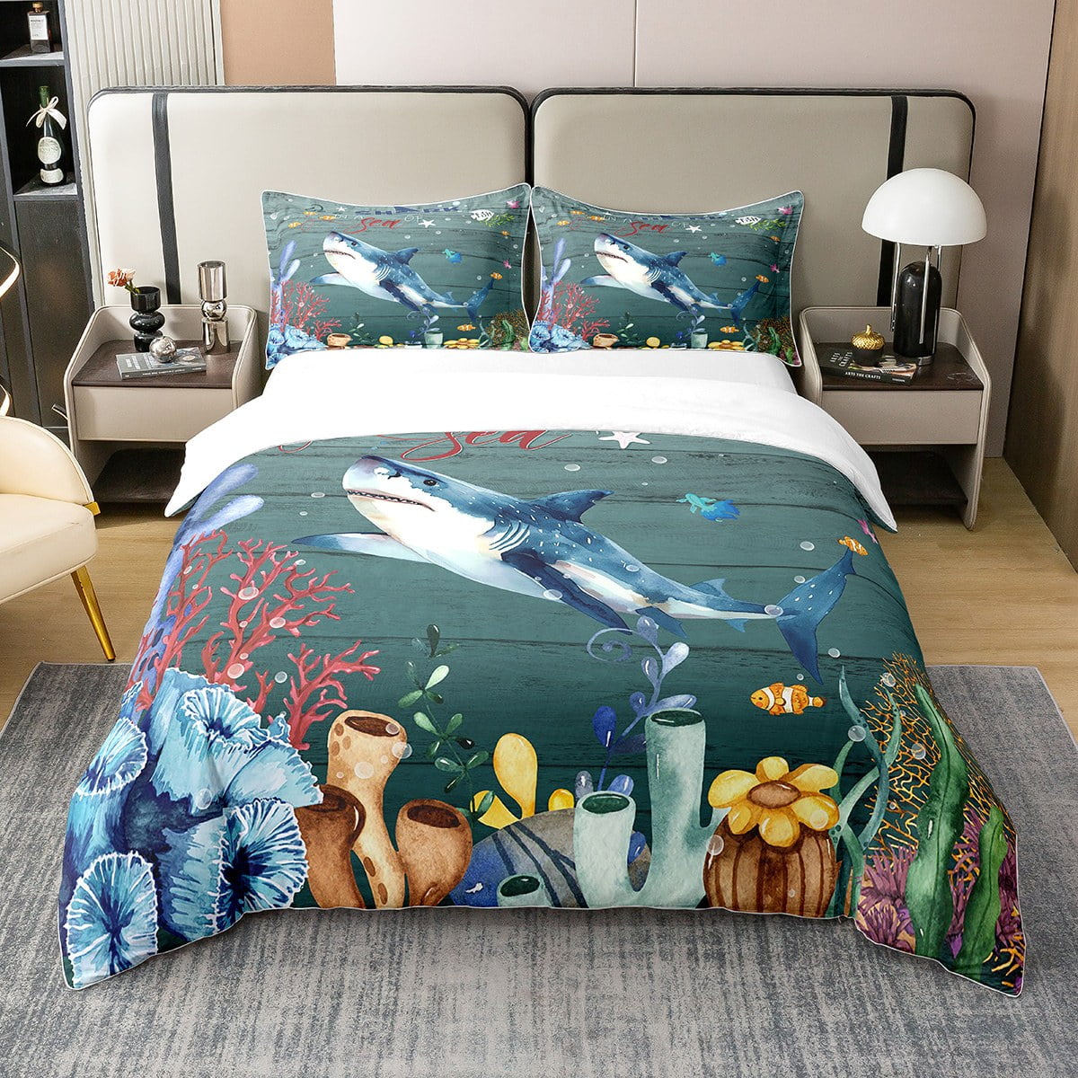 100% Cotton 3D Shark Comforter Cover Twin Size Cute Cartoon Shark Duvet ...