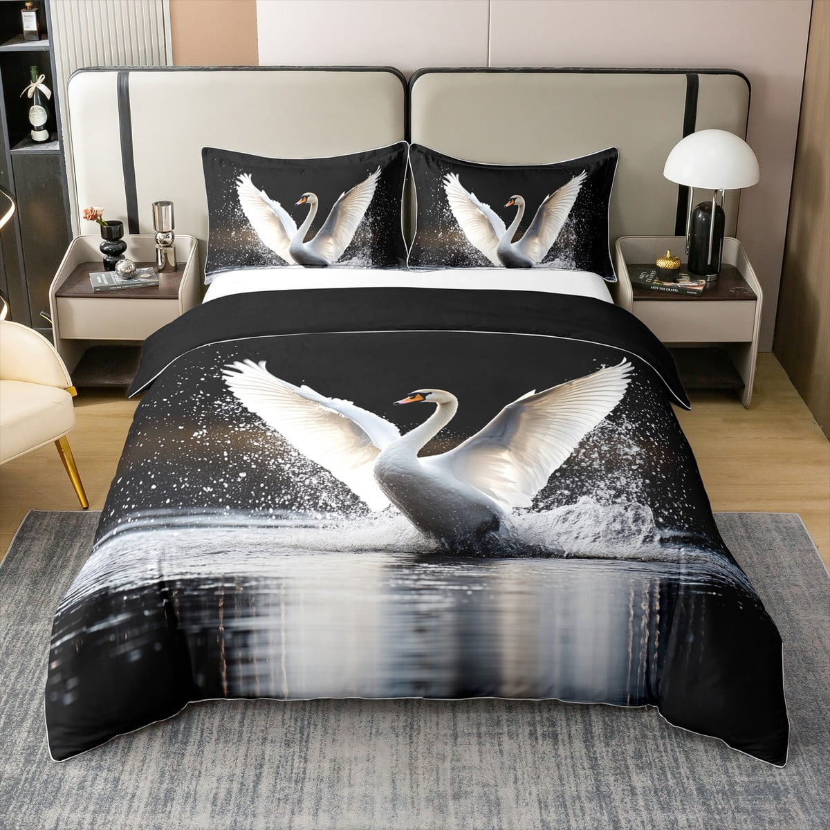 100% Cotton 3D White Swan Duvet Cover Twin Lake Swan Comforter Cover ...