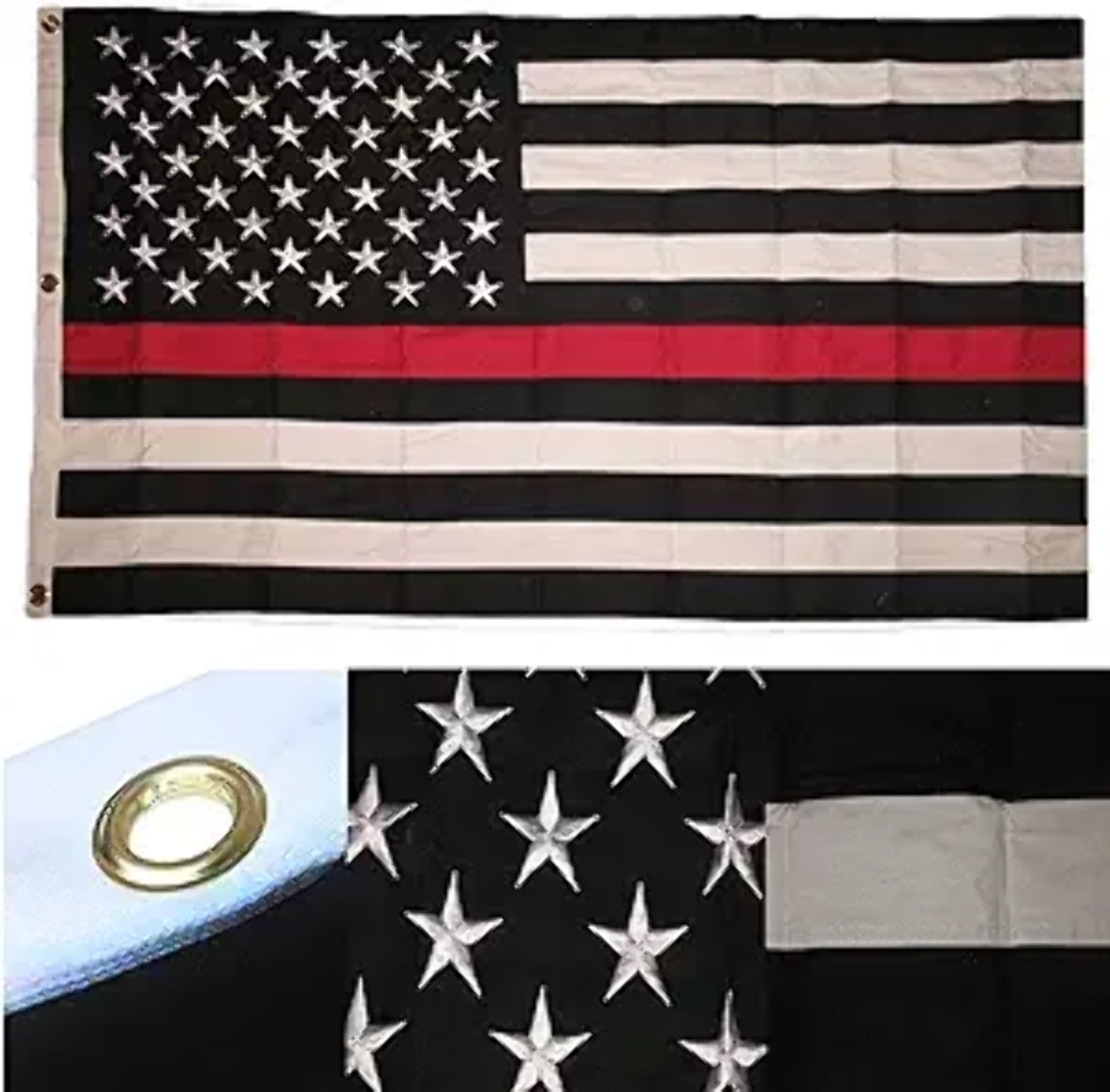 100% Cotton 3x5 Embroidered Sewn USA Red Line Fire Department Dept Flag ...