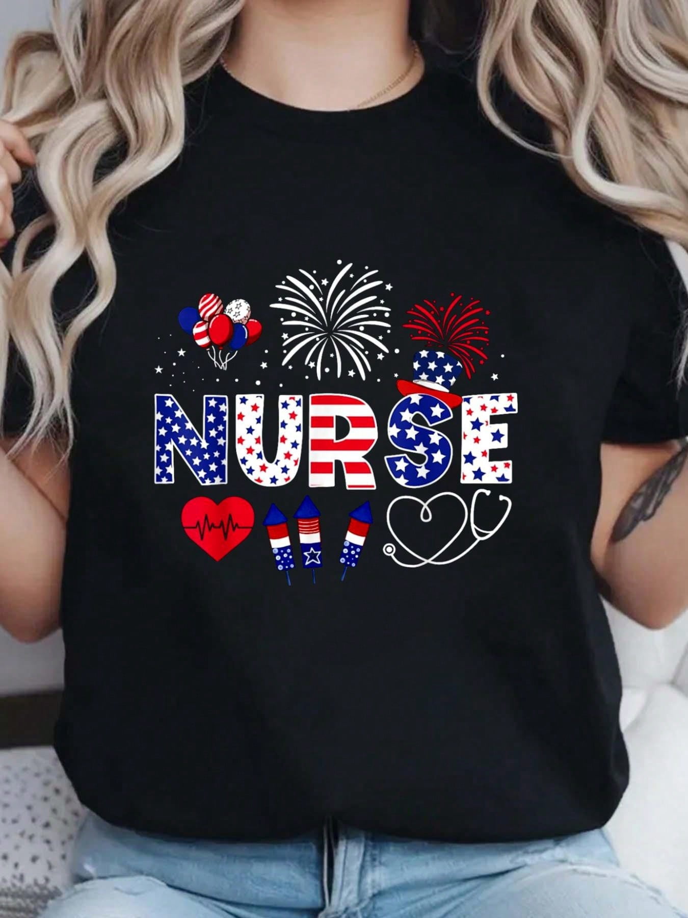 100% Cotton 4th Of July Nurse American Flag Fourth Of July Nurse T ...