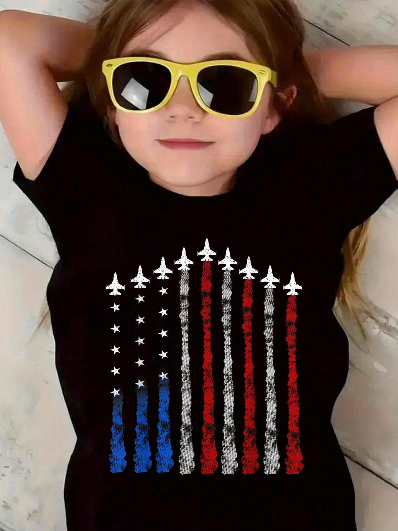 100% Cotton 4th Of July Fighter Jet Airplane Red White Blue USA Flag T ...
