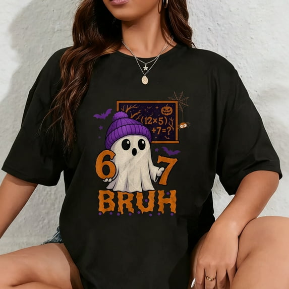 100% Cotton 67 Teacher Halloween Ghost Six Seven Meme Math Equation ...