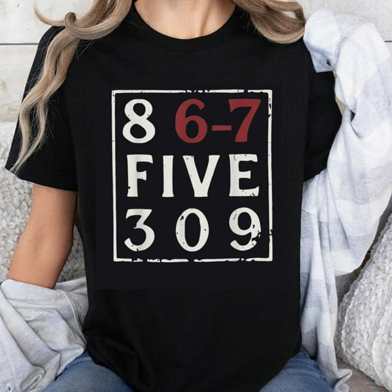 100% Cotton 867 Five 309 Number Puzzle Design Unisex Casual Graphic T ...
