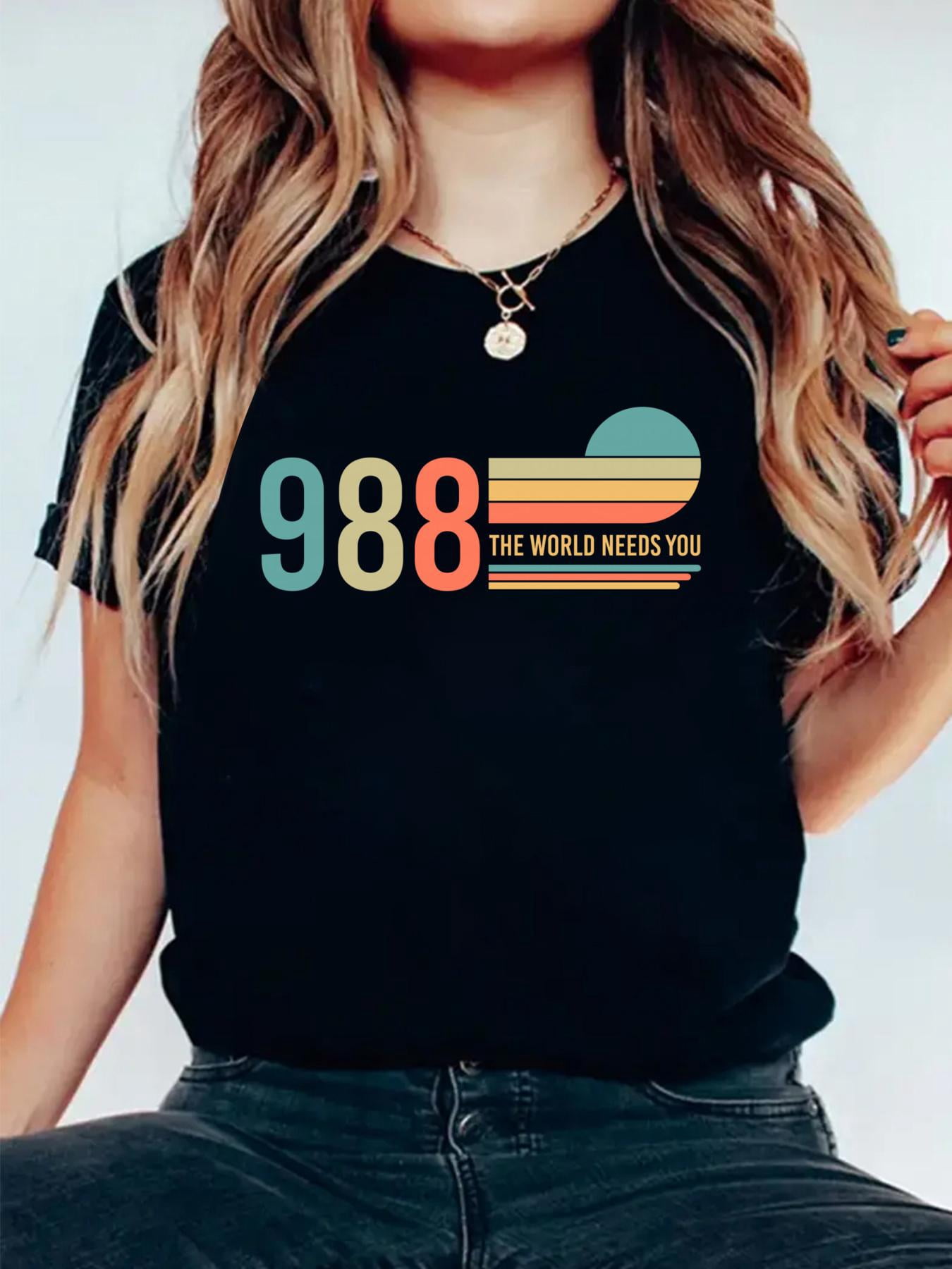100% Cotton 988 Hotline The World Needs You Mental Retro Health Stay T ...