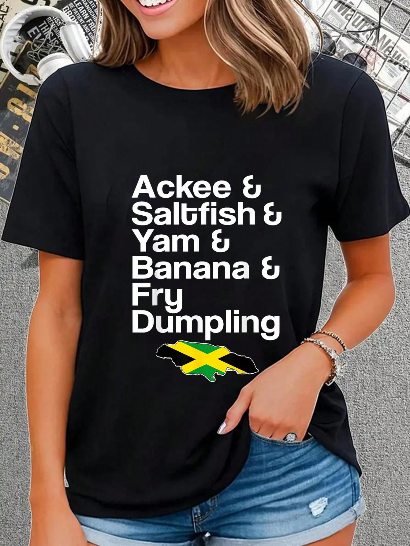 100% Cotton Ackee & Saltfish & Fry Dumpling Jamaican Dish Design T ...