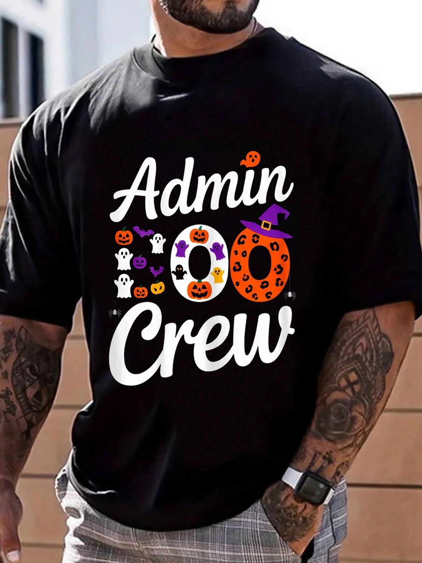 100% Cotton Admin Crew Spooky Halloween Office Party T-Shirt Street Hip ...