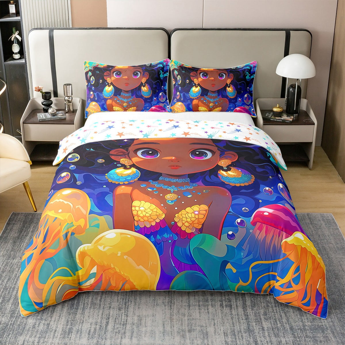100% Cotton Afro-American Girl King Bedding Sets for Little Girl,Ocean ...