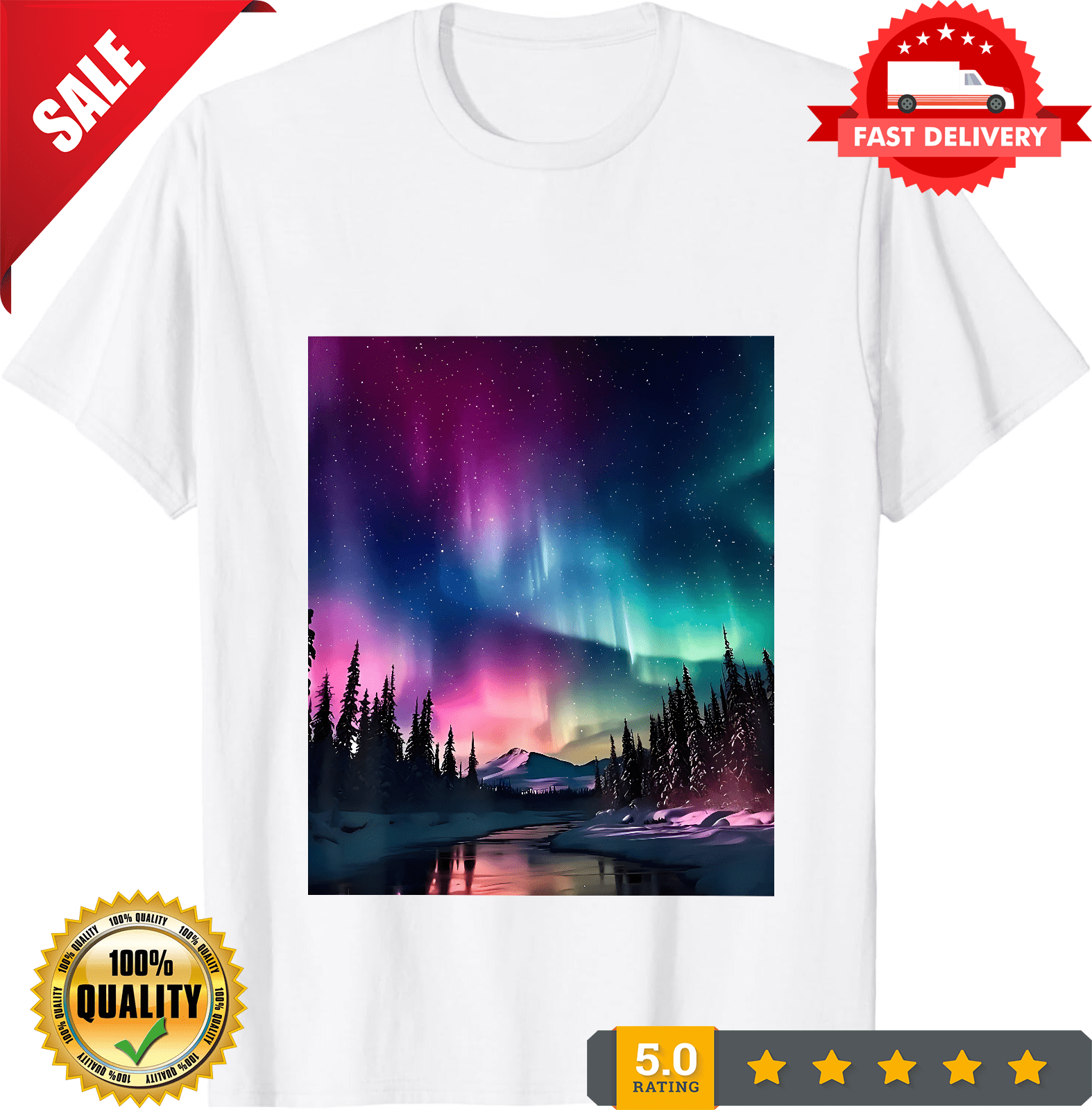 100% Cotton Alaska Landscape Aurora Borealis Northern Lights Vacay ...
