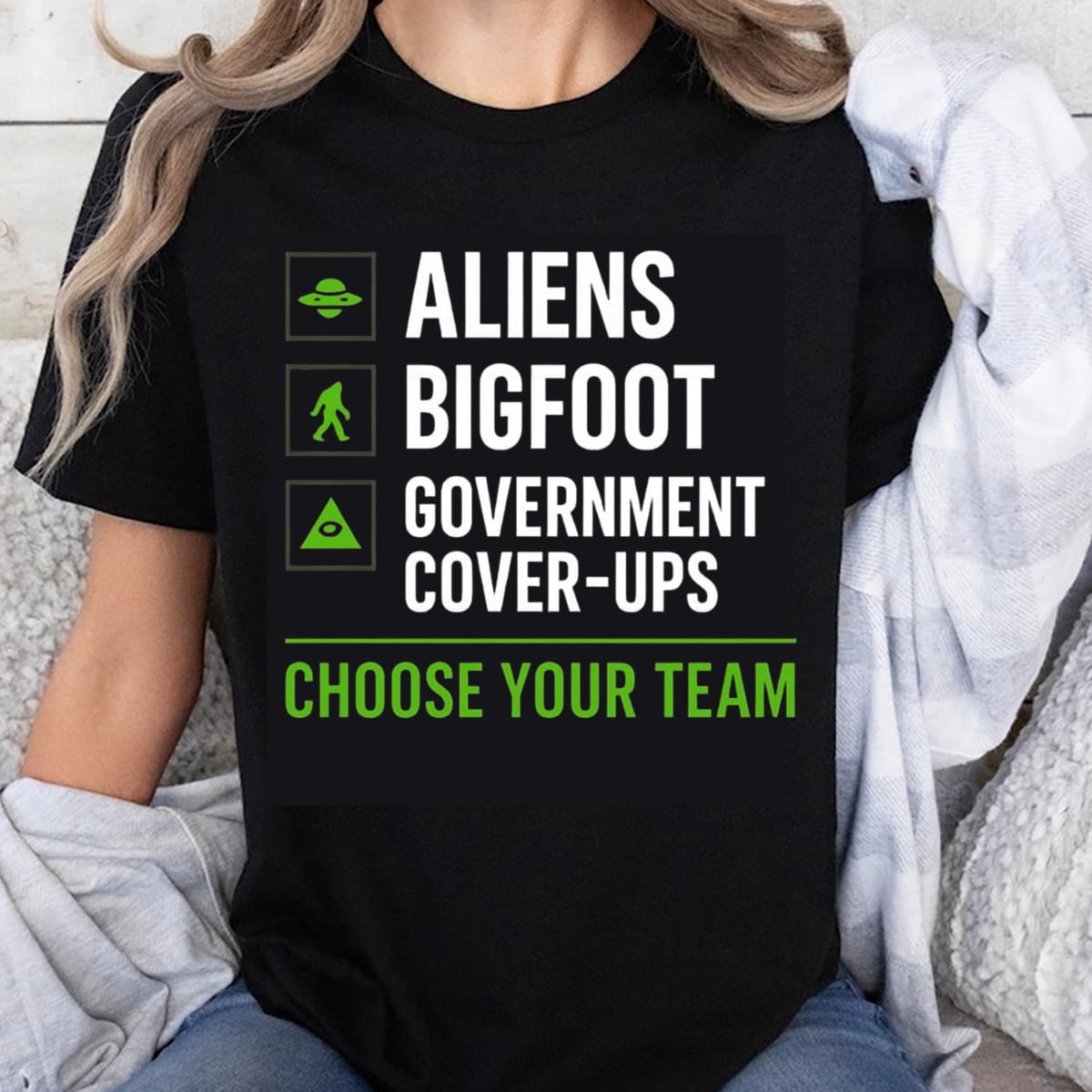 100% Cotton Aliens Bigfoot Government Cover Ups Choose Your Team T ...