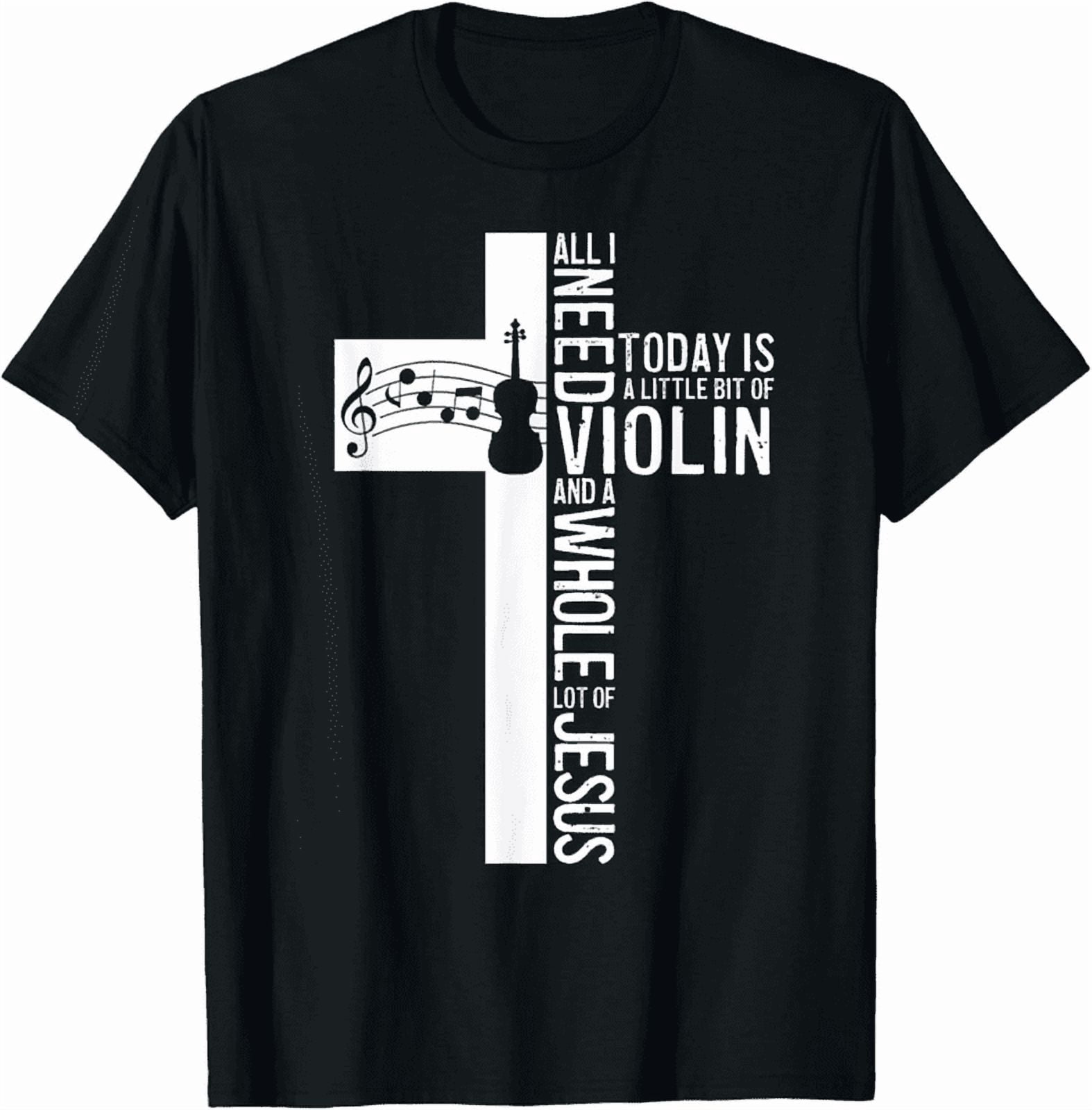 100% Cotton All I Need Is Violin And Jesus Christian Cross T-Shirt Golf ...