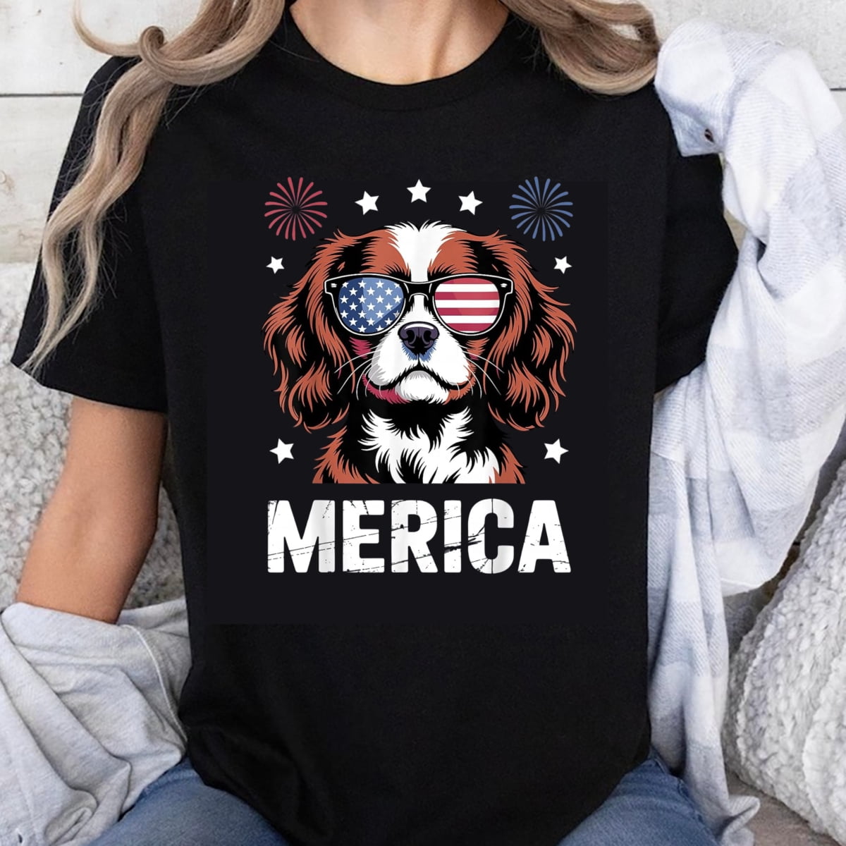 100% Cotton American Flag Dog Merica T-Shirt Patriotic Fourth of July ...