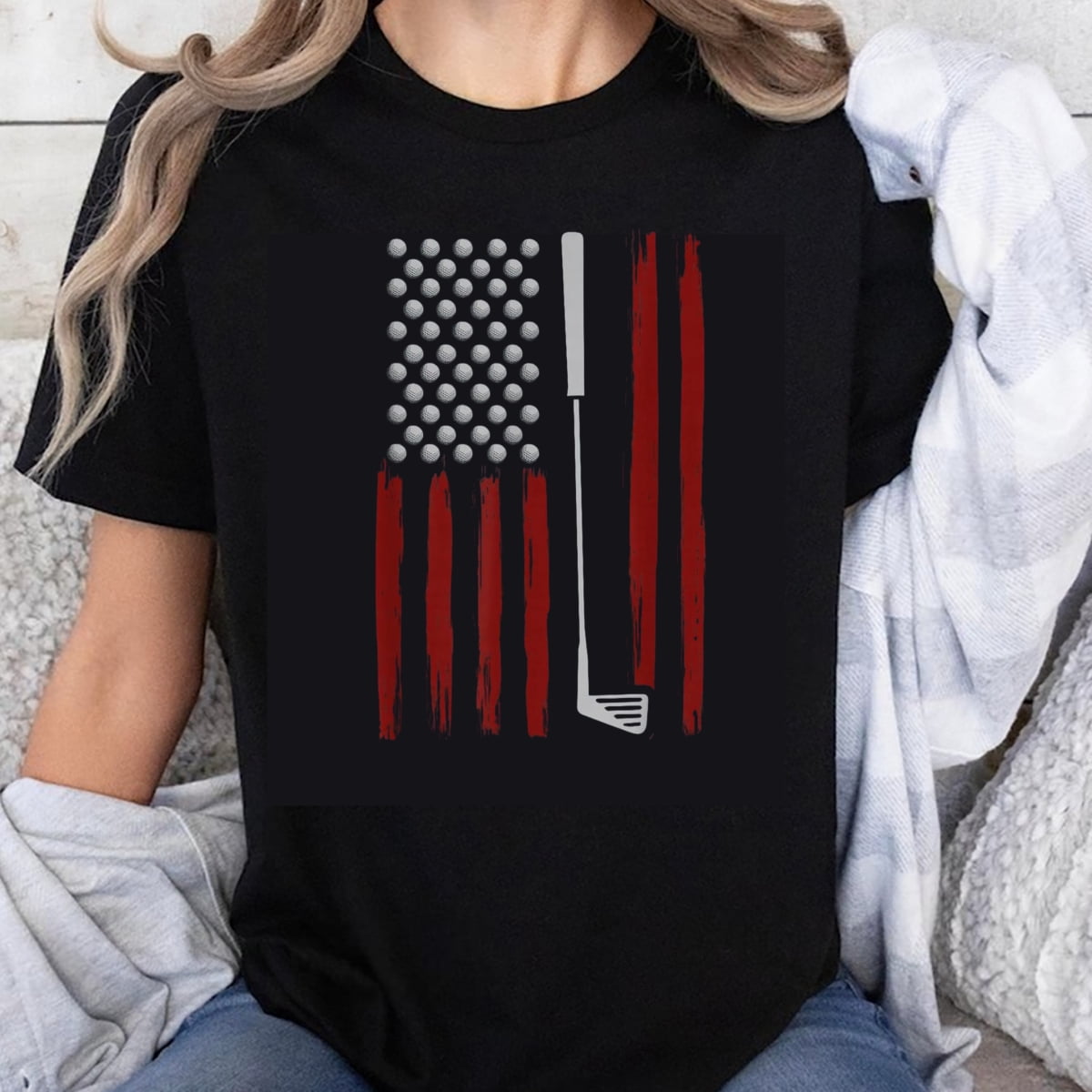 100% Cotton American Flag Golf Club Design T-Shirt for Men Women ...
