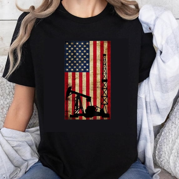 100% Cotton American Flag Oil Rig Energy Industry Patriotic Usa Design ...