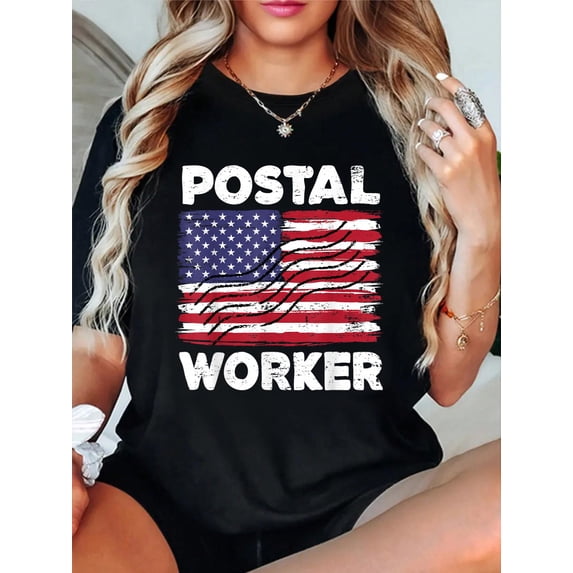100% Cotton American Flag Stars Stripes I Patriotic Postal Worker T ...