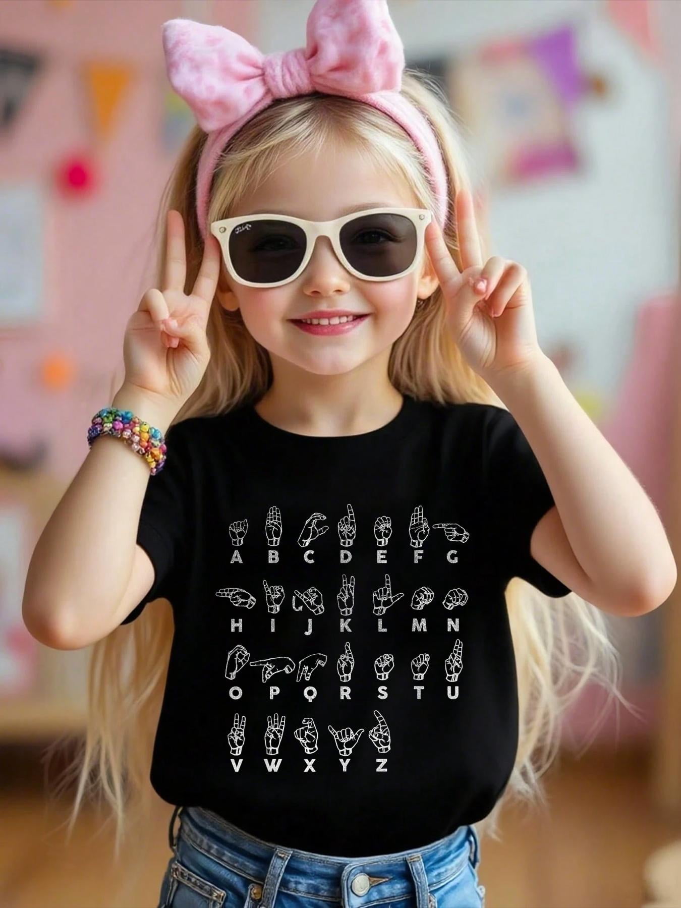 100% Cotton American Sign Language ASL Alphabet T Shirtss Kids T-Shirt ...