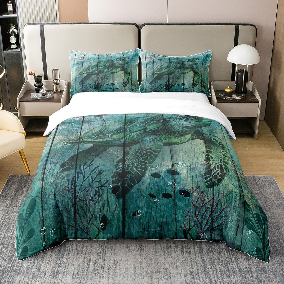 100% Cotton Ancients Sea Turtle Bedding Set Full Size Grey Tortoise ...