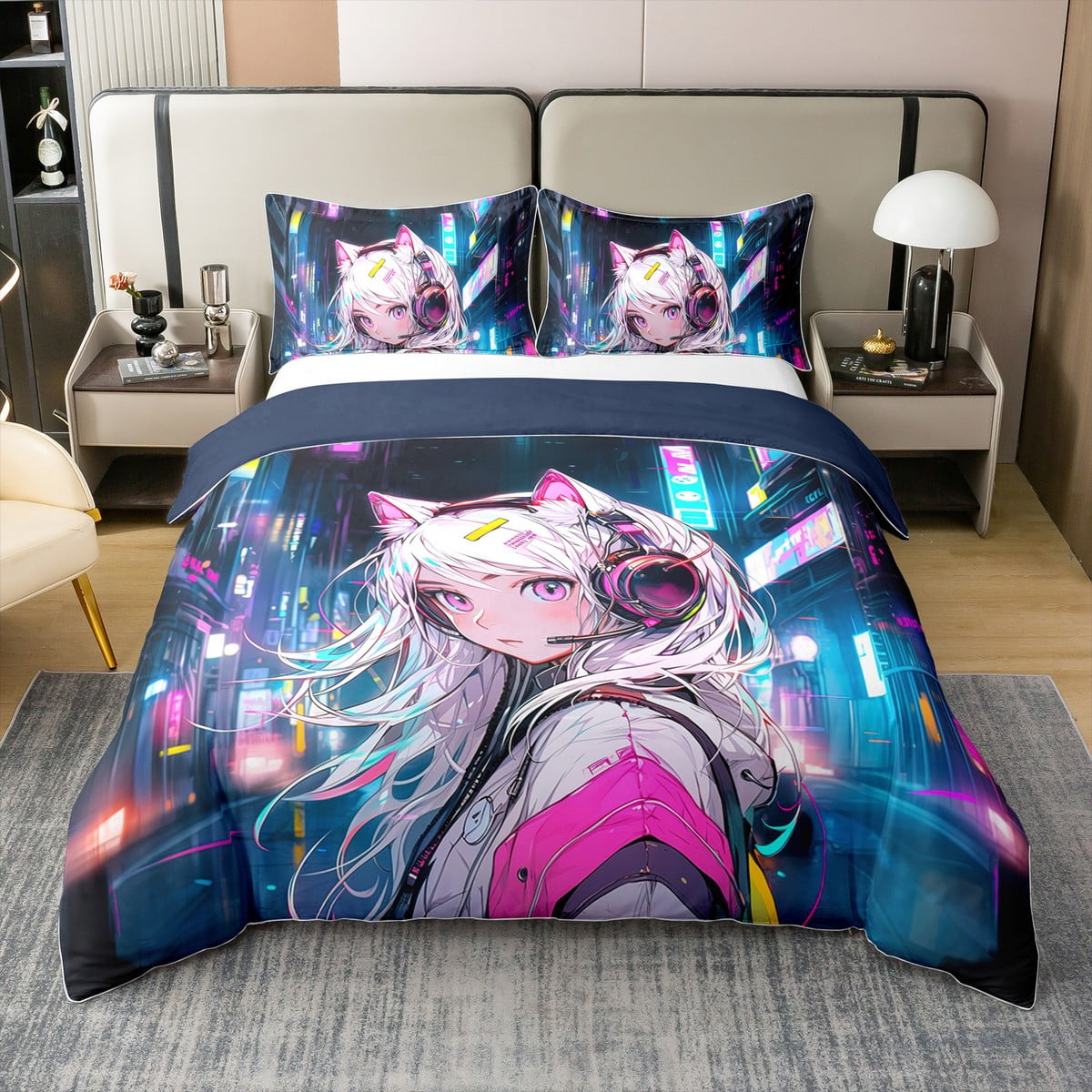 100% Cotton Anime Comforter Cover Queen,Japanese Style 3D Anime Bedding ...