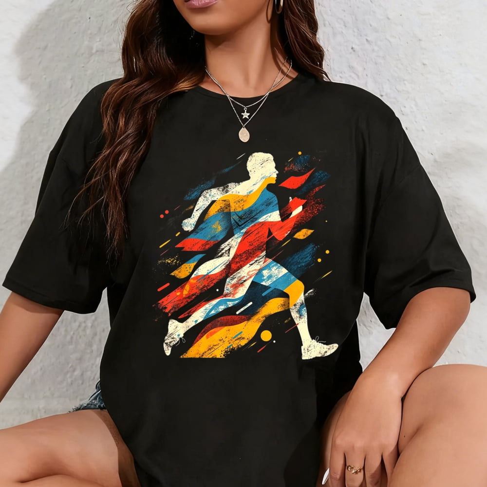 100% Cotton Artsy Cross country runner on Abstract Art Running T-Shirt ...