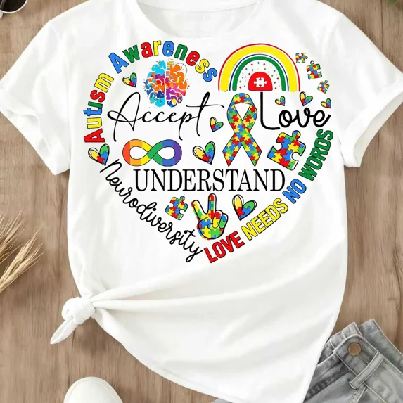 100% Cotton Autism Awareness Accept Love Understand Neurodiversity Love ...