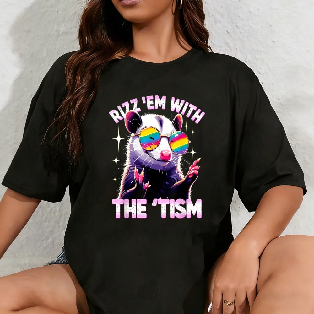 100% Cotton Autism Opossum Funny Rizz Em with The Tism Meme Autistic T ...