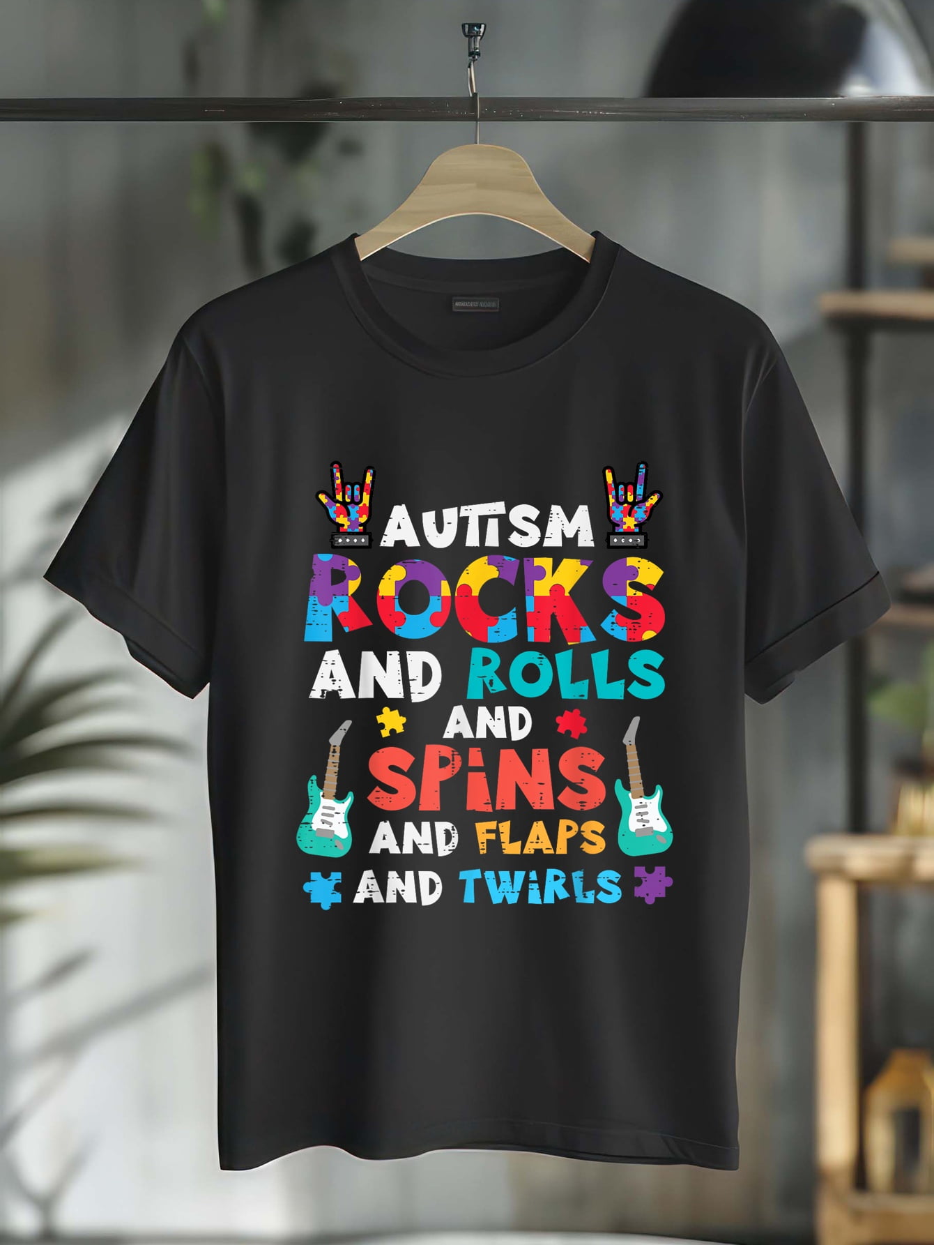100% Cotton Autism Rocks Rolls Spins Flaps Awareness Boys Women Men T ...