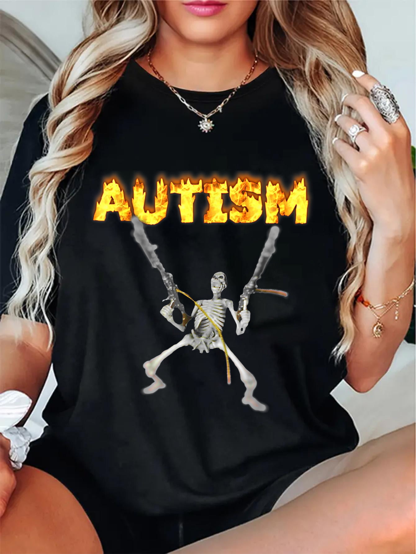 100% Cotton Autism Skeleton Meme T-Shirt - Walmart.com