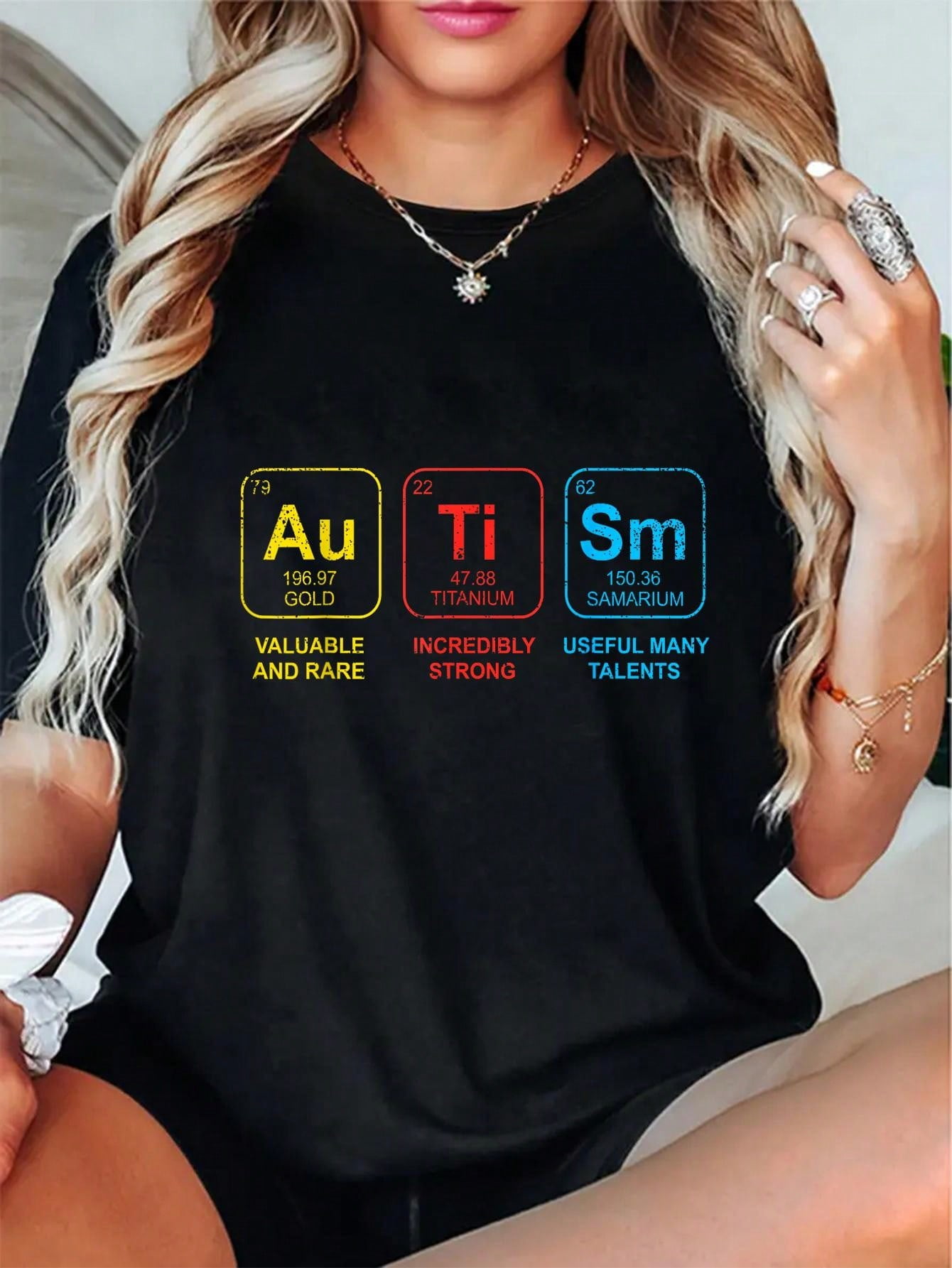 100% Cotton Autistic Awareness Women Men Elements Periodic Table ASD T ...