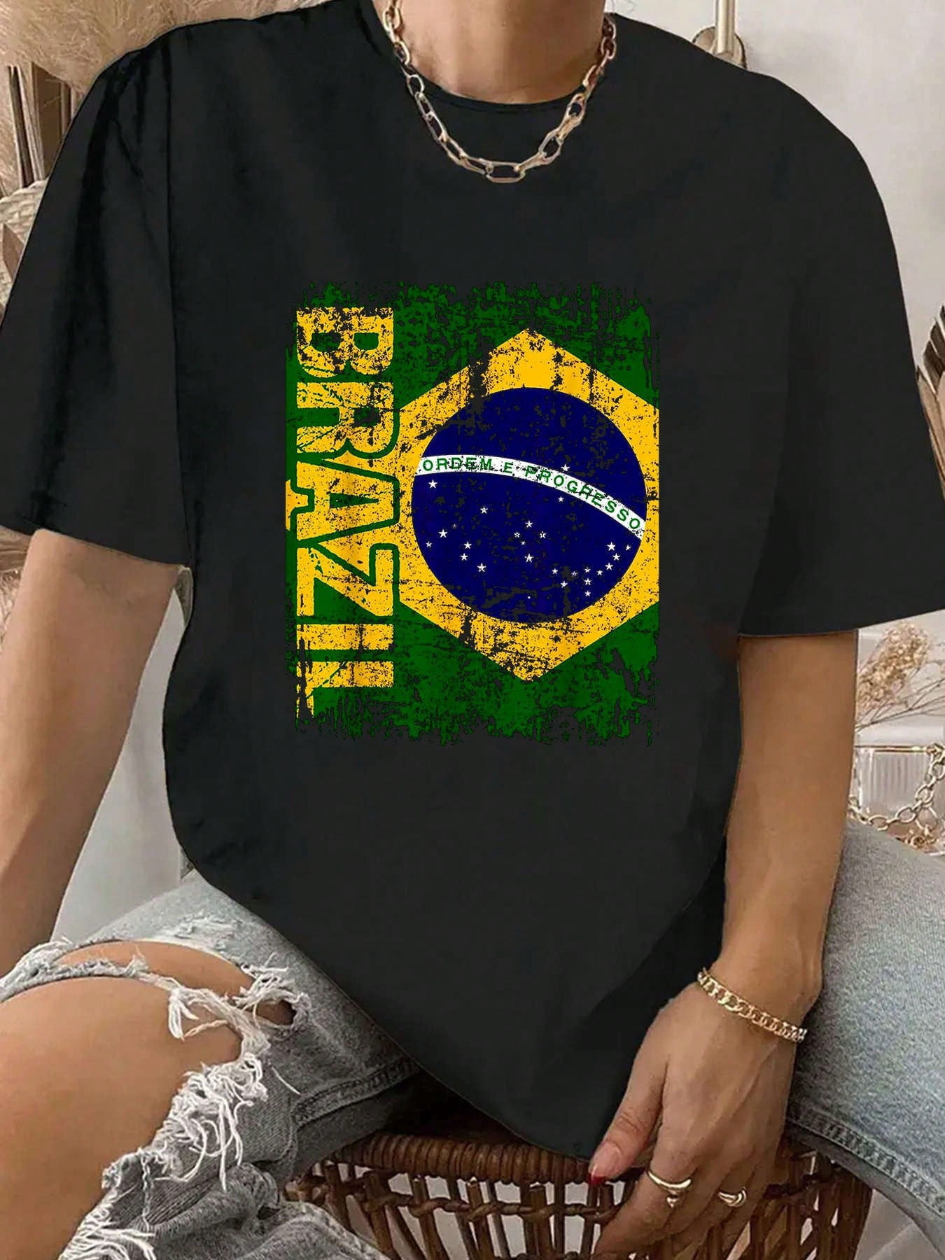 100% Cotton BRAZIL BRASIL Flag Vintage Distressed BRAZIL T-Shirt.Jpg ...