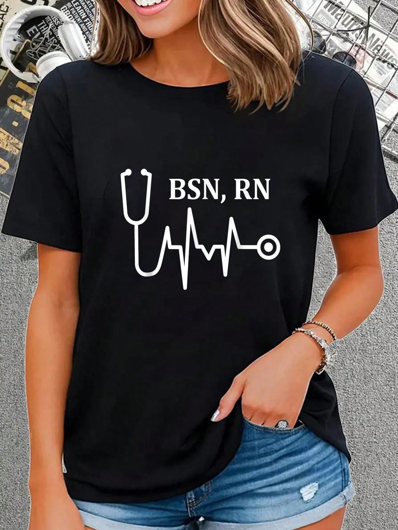 100% Cotton BSN RN Registered Nurse Medical Stethoscope Heartbeat EKG T ...
