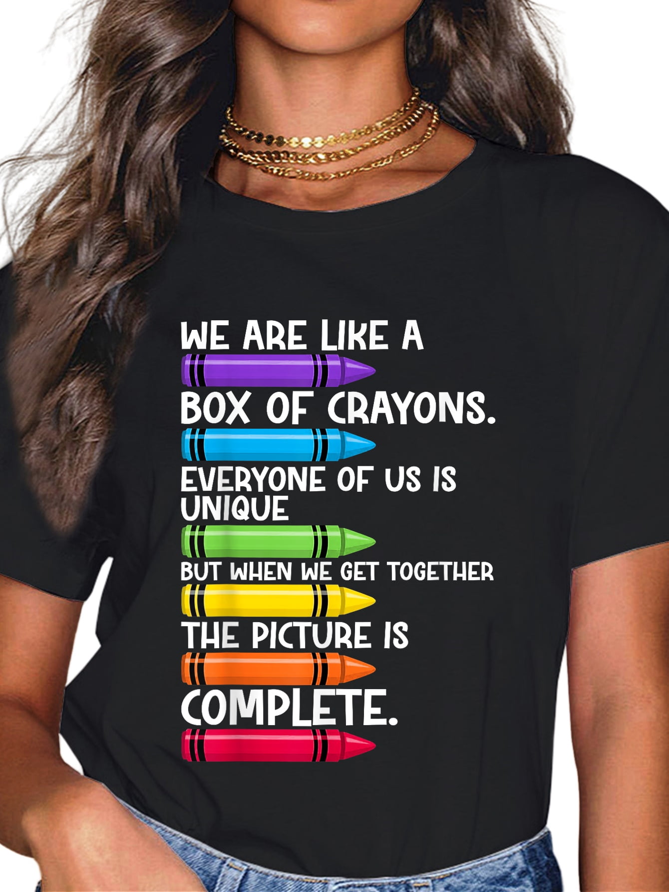 100% Cotton Back To School Teacher We Are Like A Box Of Crayons T-Shirt ...