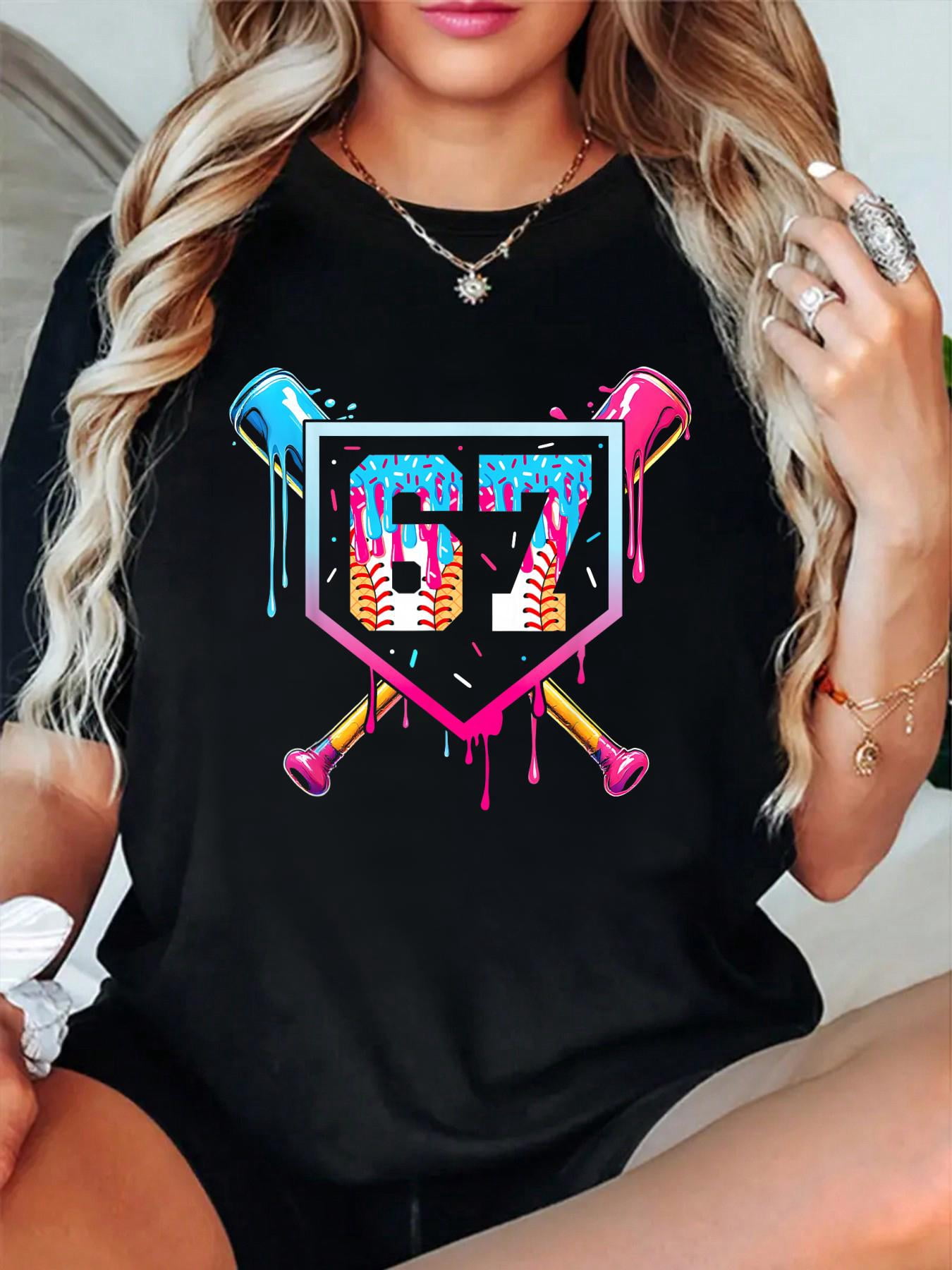 100% Cotton Baseball Ice Cream Drip Number 67 Player 67th Birthday T ...