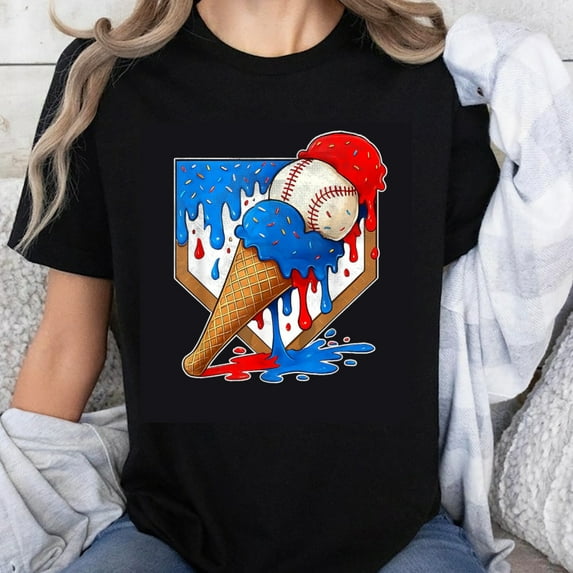 100% Cotton Baseball Ice Cream Dripping Colors T-Shirt - Walmart.com