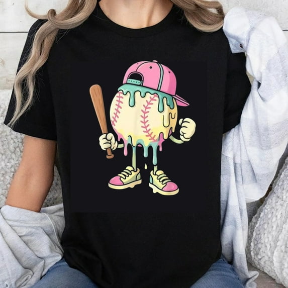 100% Cotton Baseball Softball Cartoon Character T-Shirt with Pink Cap ...